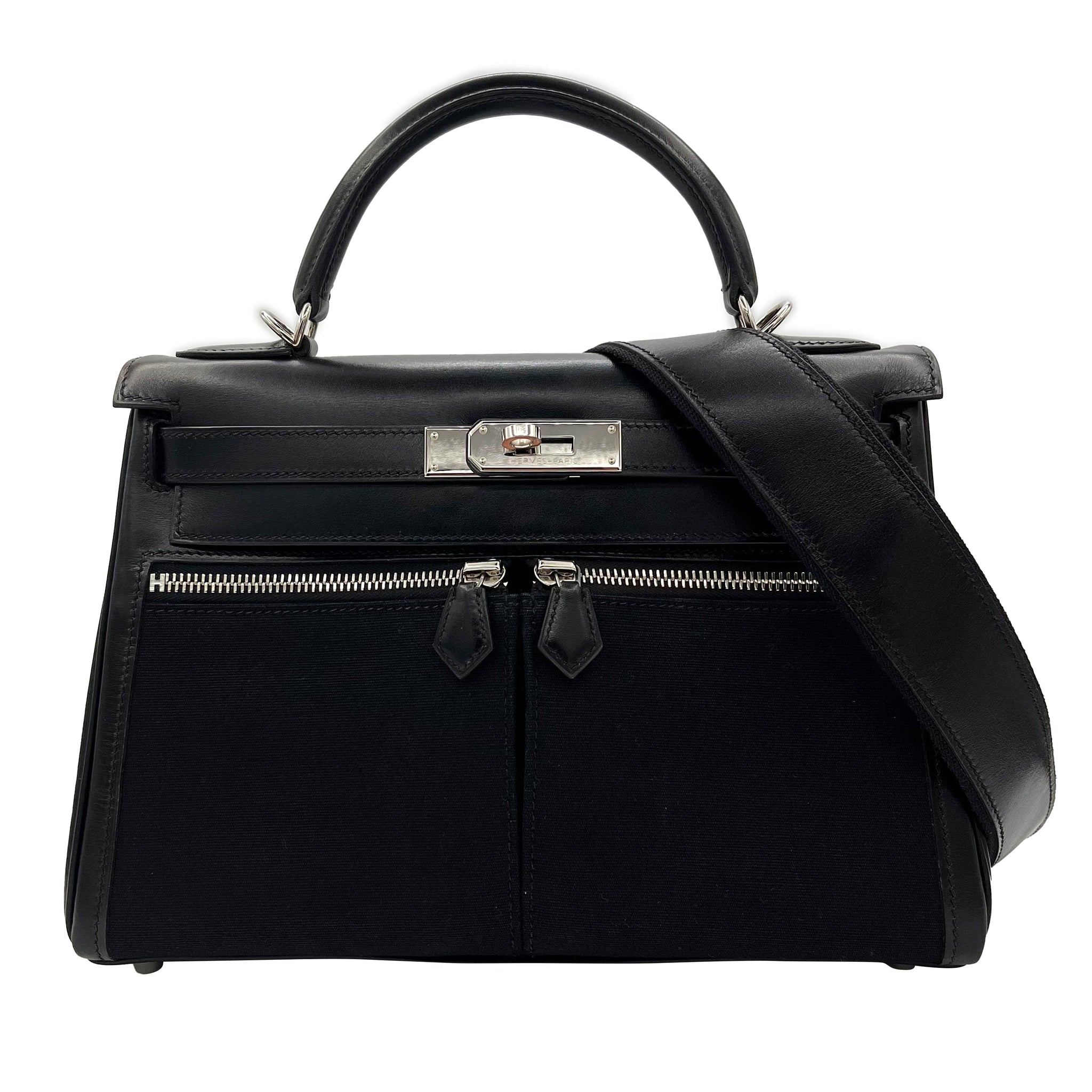 Hermes Vintage Kelly Lakis 28 Black Boxcalf / Toile PHW #J 90224703 – Luxury Promise