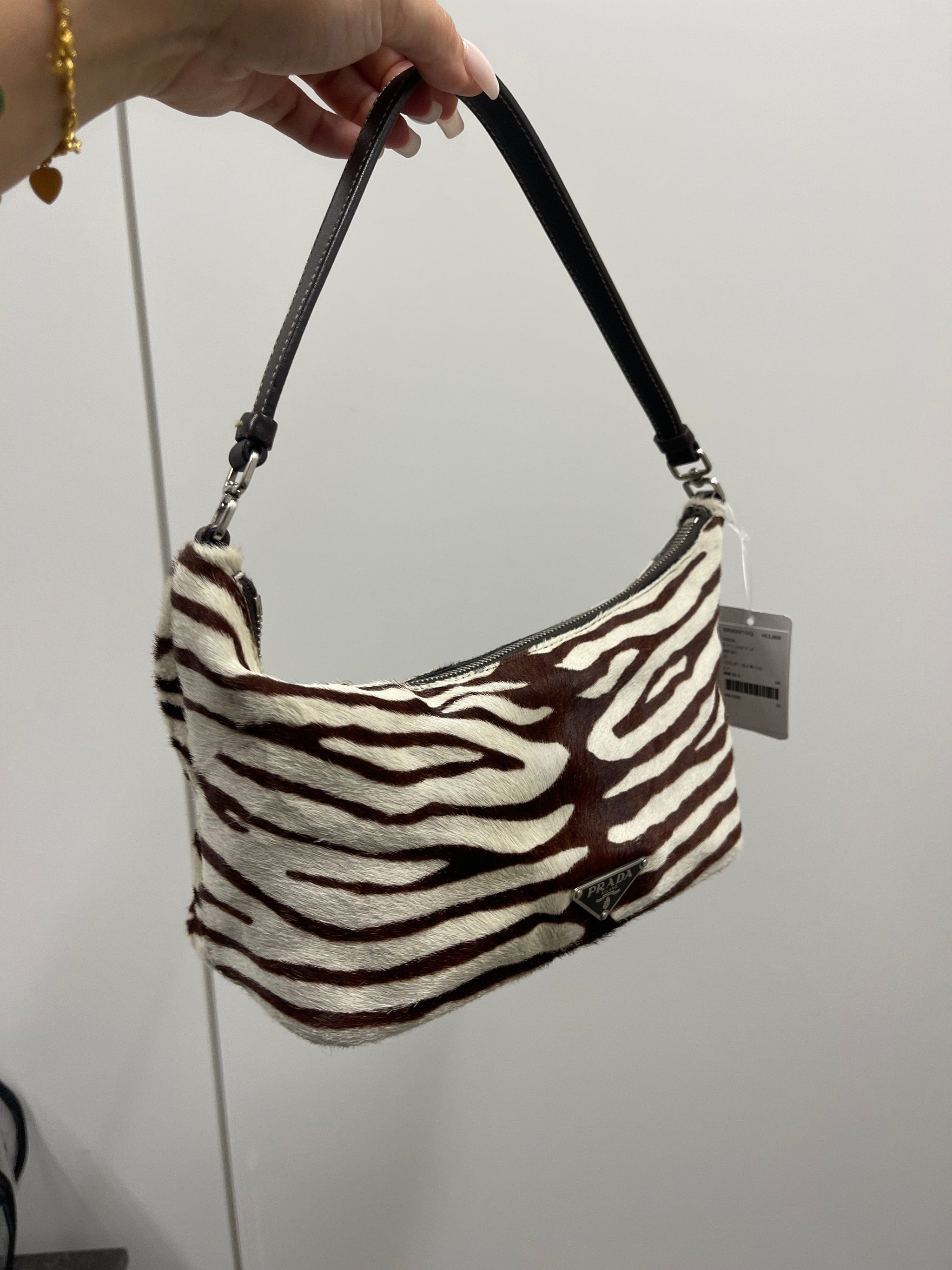 PRADA BR1267 Unborn Calf×Leather White×Brown Zebra Mini Hand Bag – Luxury Promise