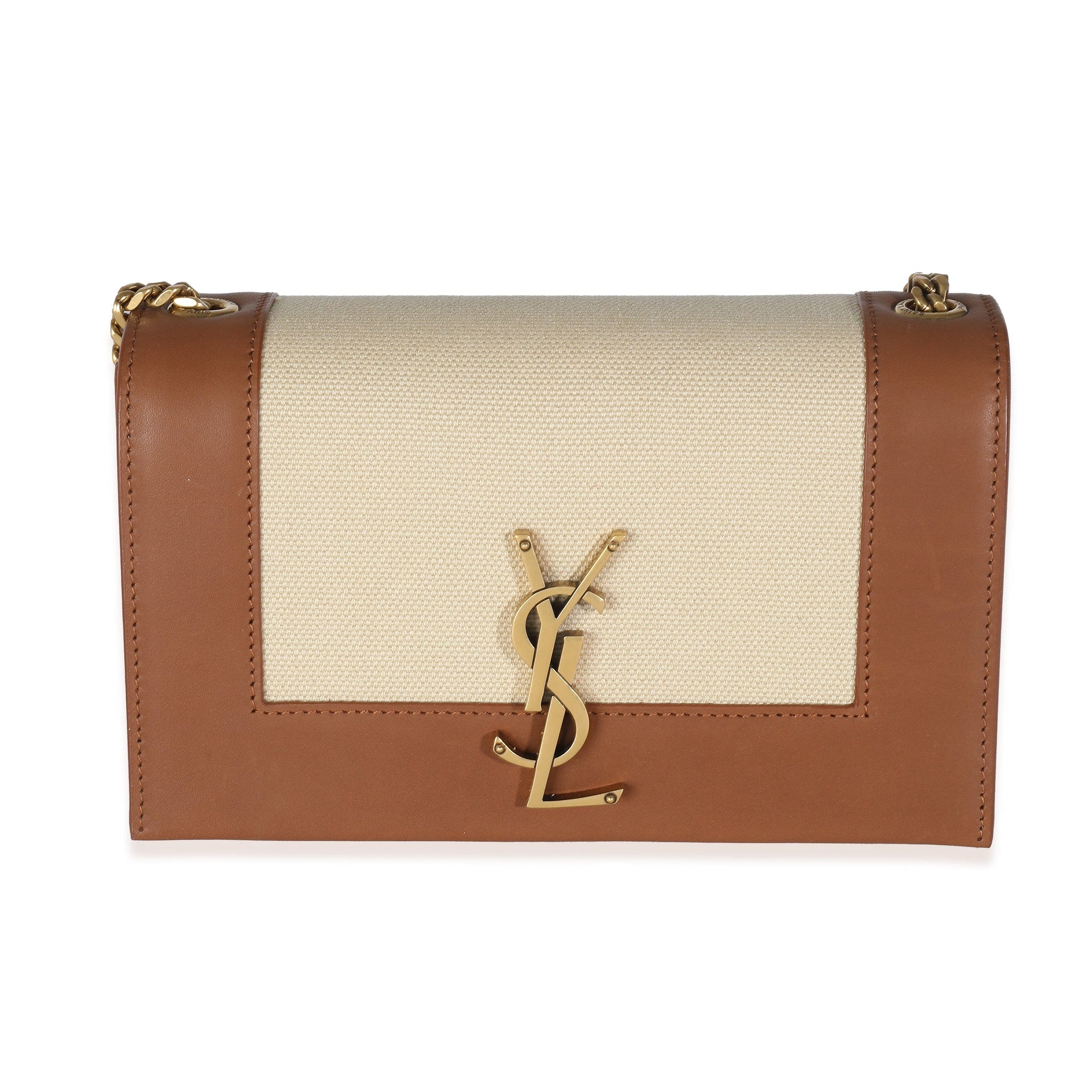 YSL Brown Leather Linen Small Kate Wallet On Chain – Luxury Promise