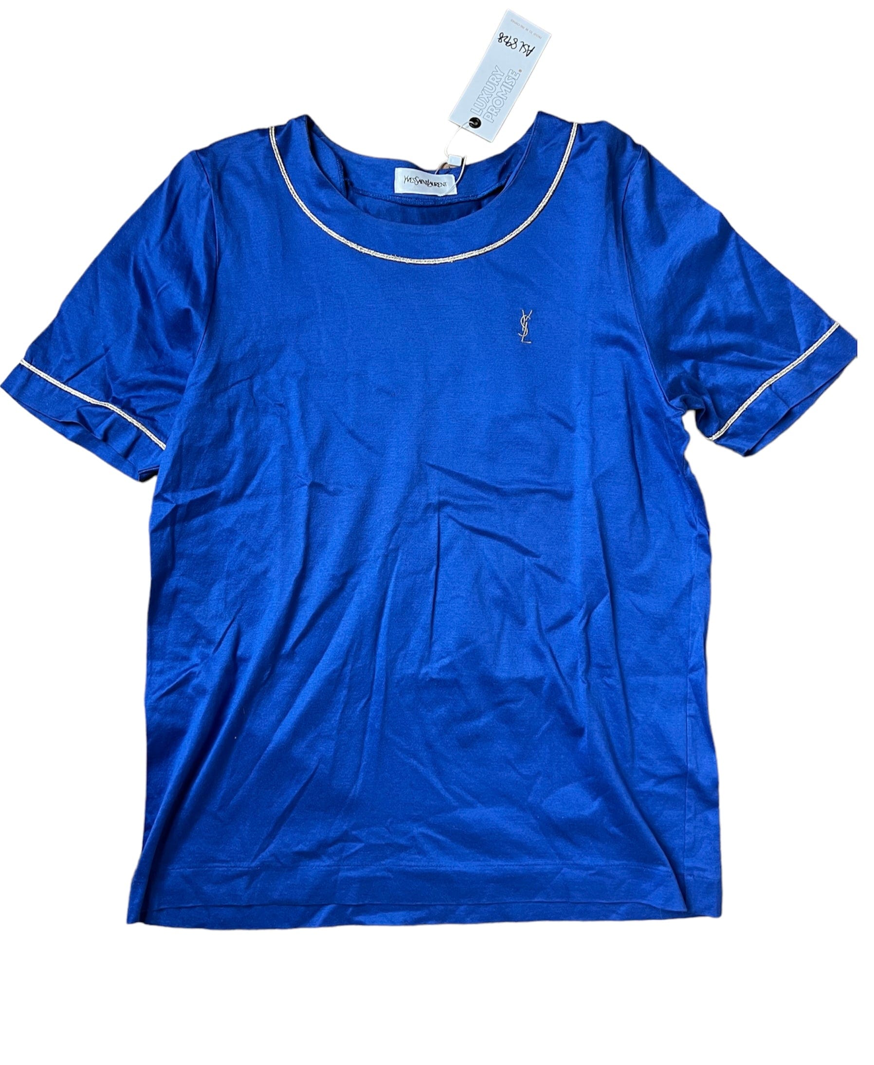 YSL Logo T Shirt Blue Gold ASL8928 LuxuryPromise ysl-logo-t-shirt-blue-gold-asl8928-luxurypromise