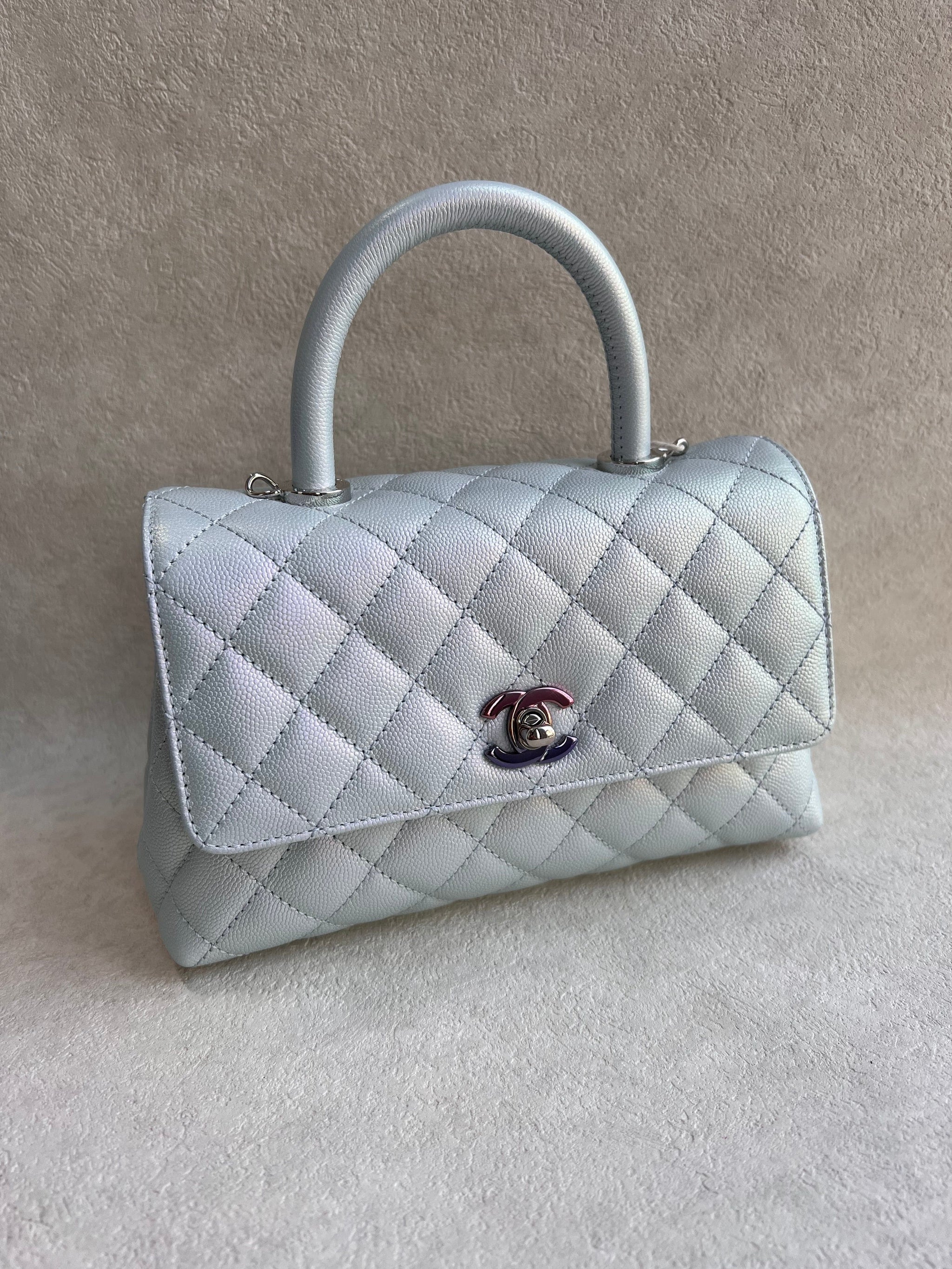 Chanel Coco Handle Iridescent Silver Small Rainbow SHW SYCYB1052 ...