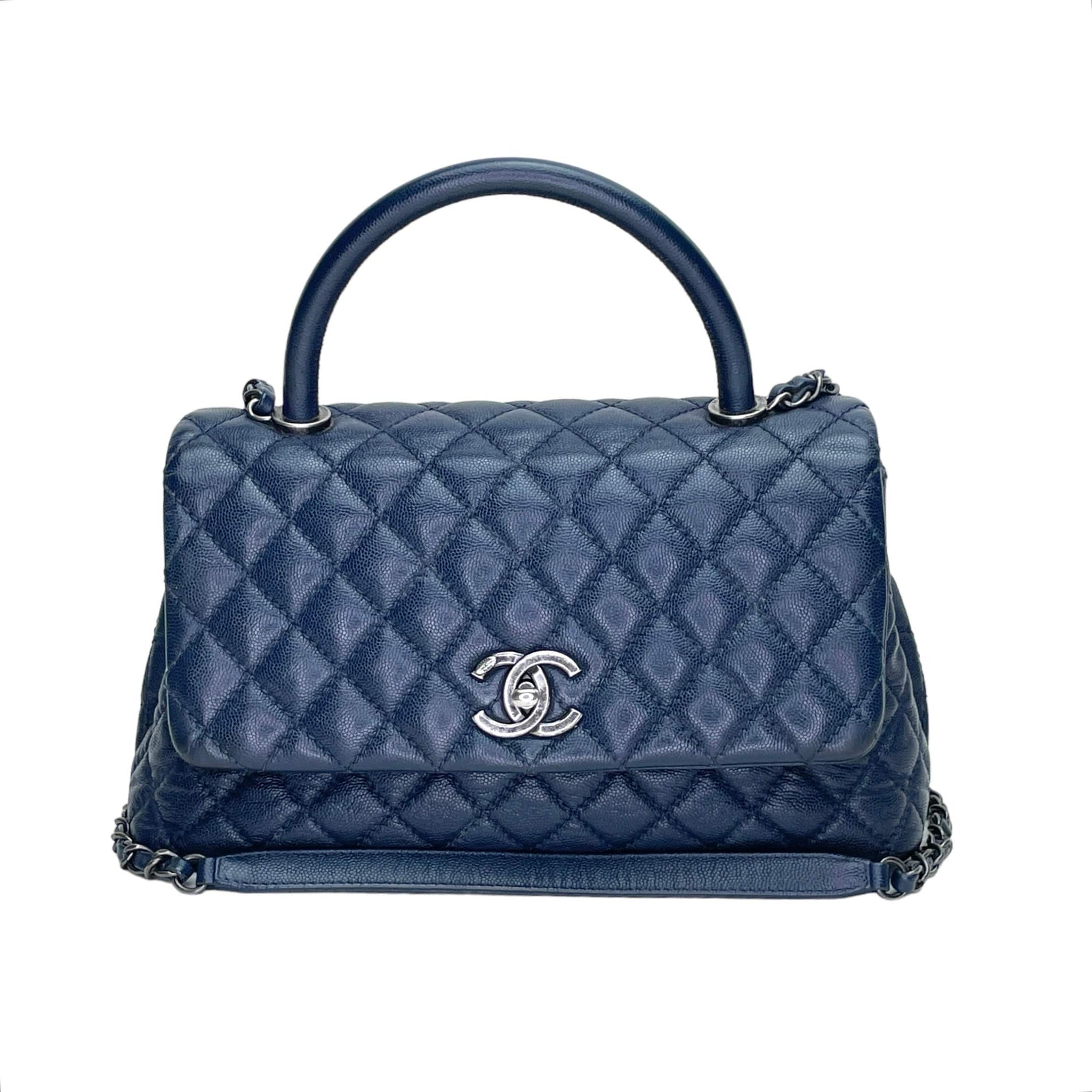 Buy Pre Loved Chanel Coco Top handle bag Blue in Caviar leather ...