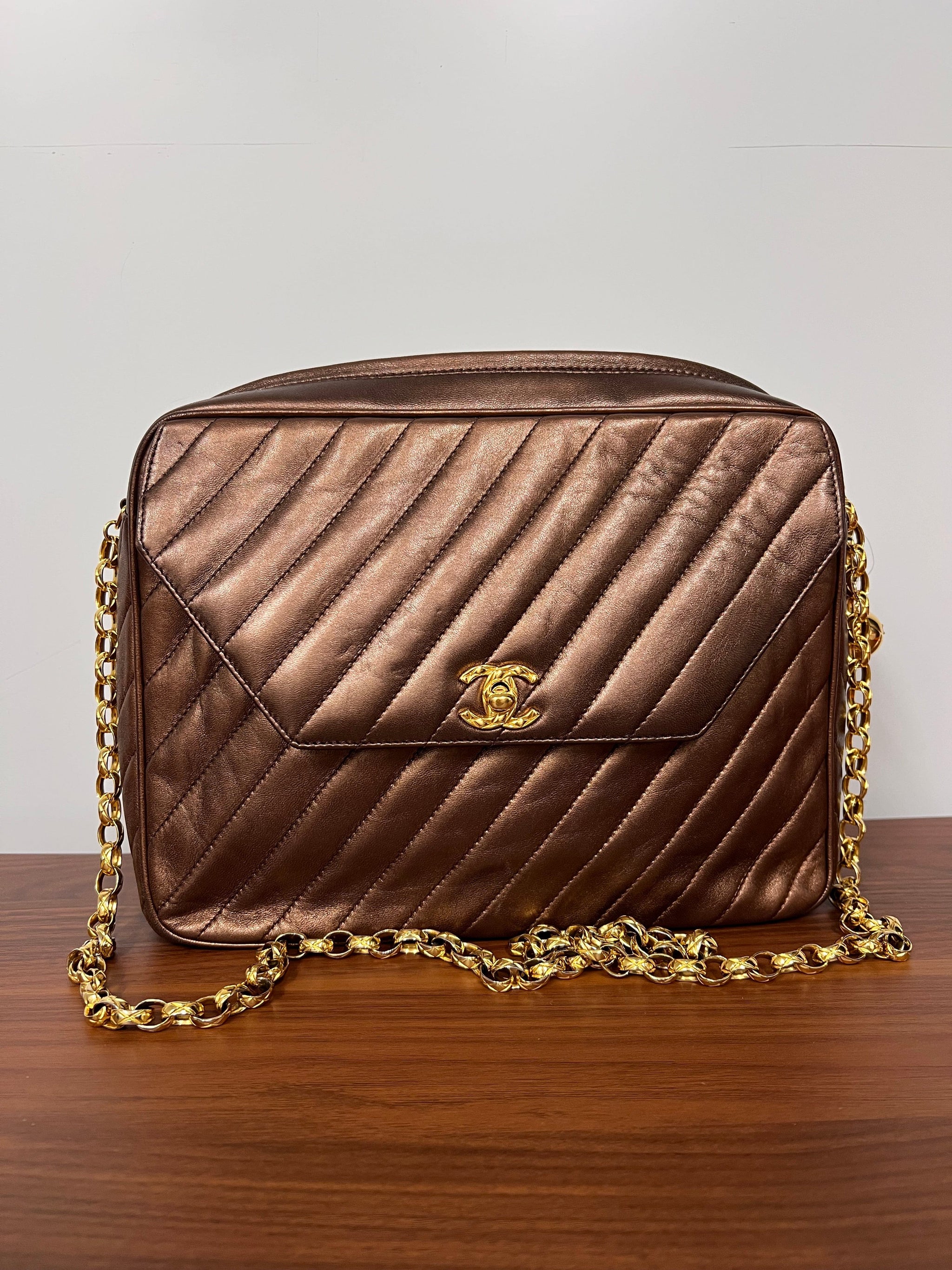 CHANEL Bias Stitch Chain Shoulder Bag Lamb Bronze G B0626E6HSR – Luxury ...