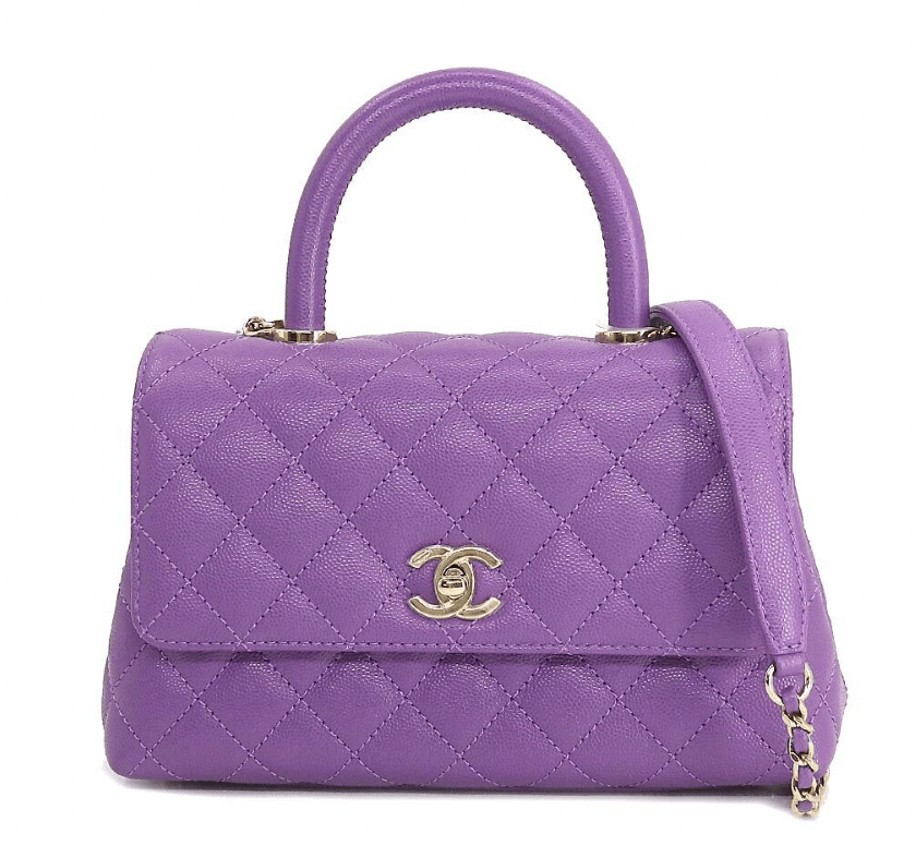 Chanel Matelasse Hand Shoulder Bag Caviar Skin Leather Purple A92990 A ...