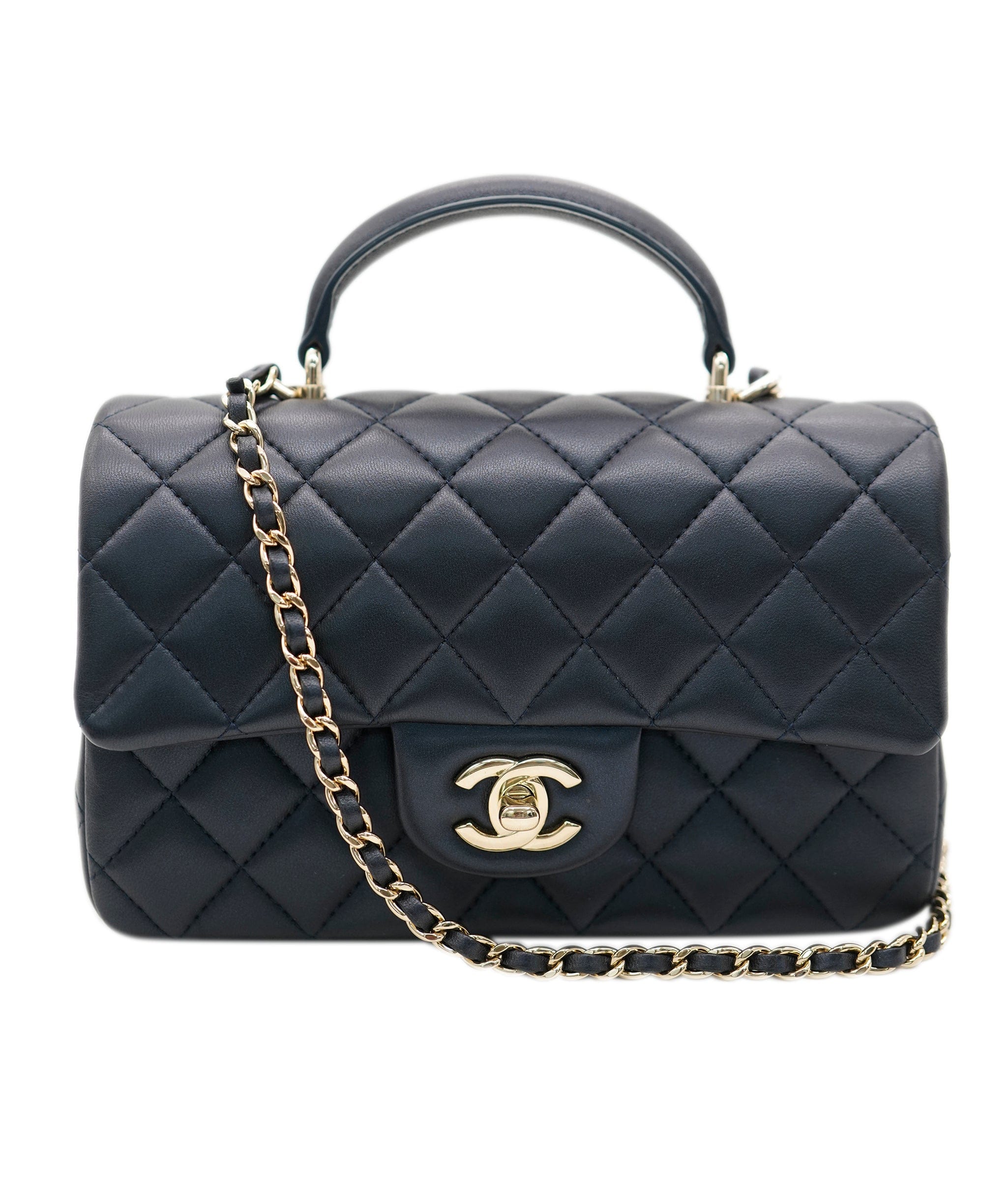 SOLD Chanel Mini Rectangle Navy Metallic Top Handle - ALC1793 – Luxury ...