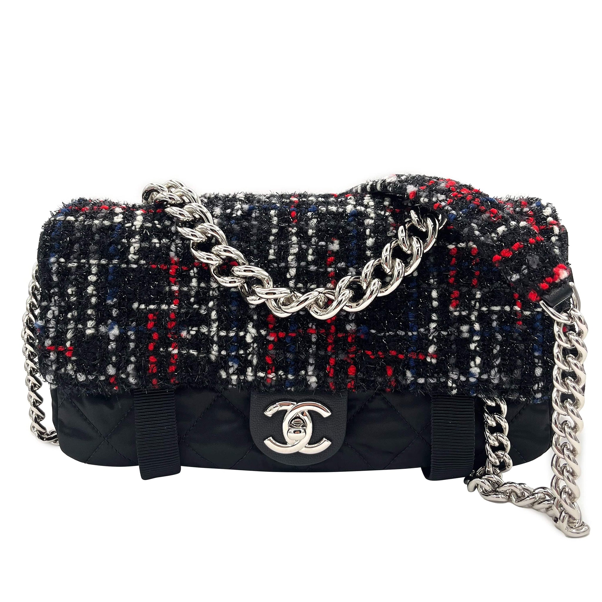 CHANEL 2WAY CHAIN HAND SHOULDER BAG BLACK TWEED NYLON 90223209 – Luxury ...