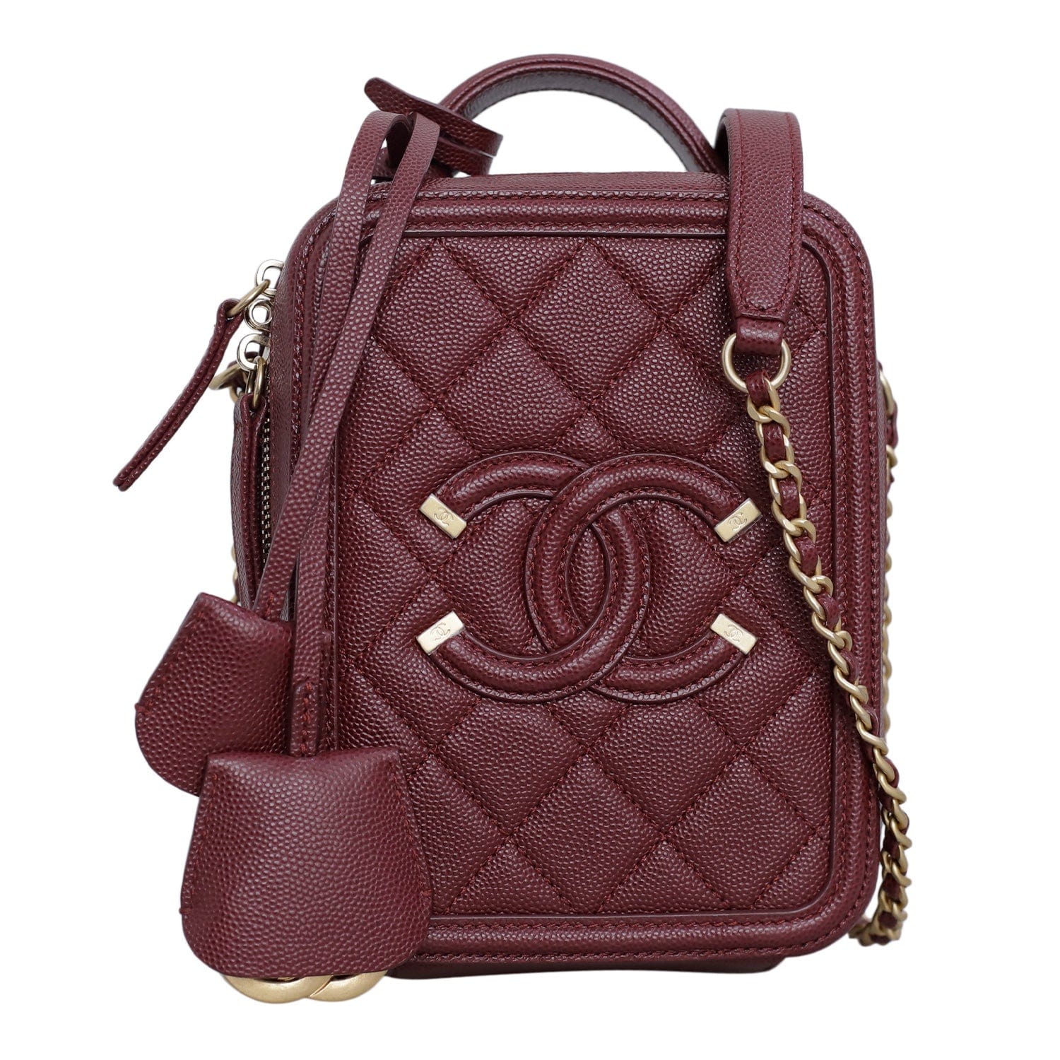 Buy Pre Loved Chanel CC Filigree Small Vertical Vanity Burgundy Caviar ...