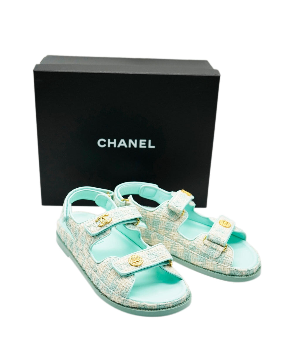 Chanel Limited Edition Tiffany Blue Tweed Dad Sandals 39 ALL0417 ...