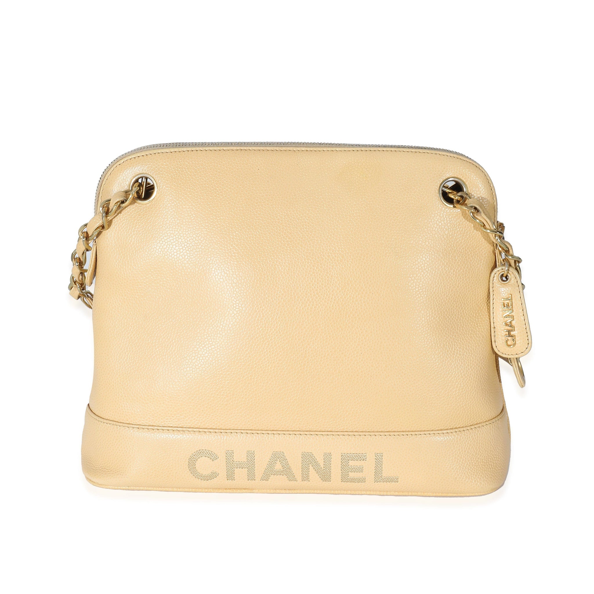 Chanel Beige Caviar Logo Chain Tote – Luxury Promise