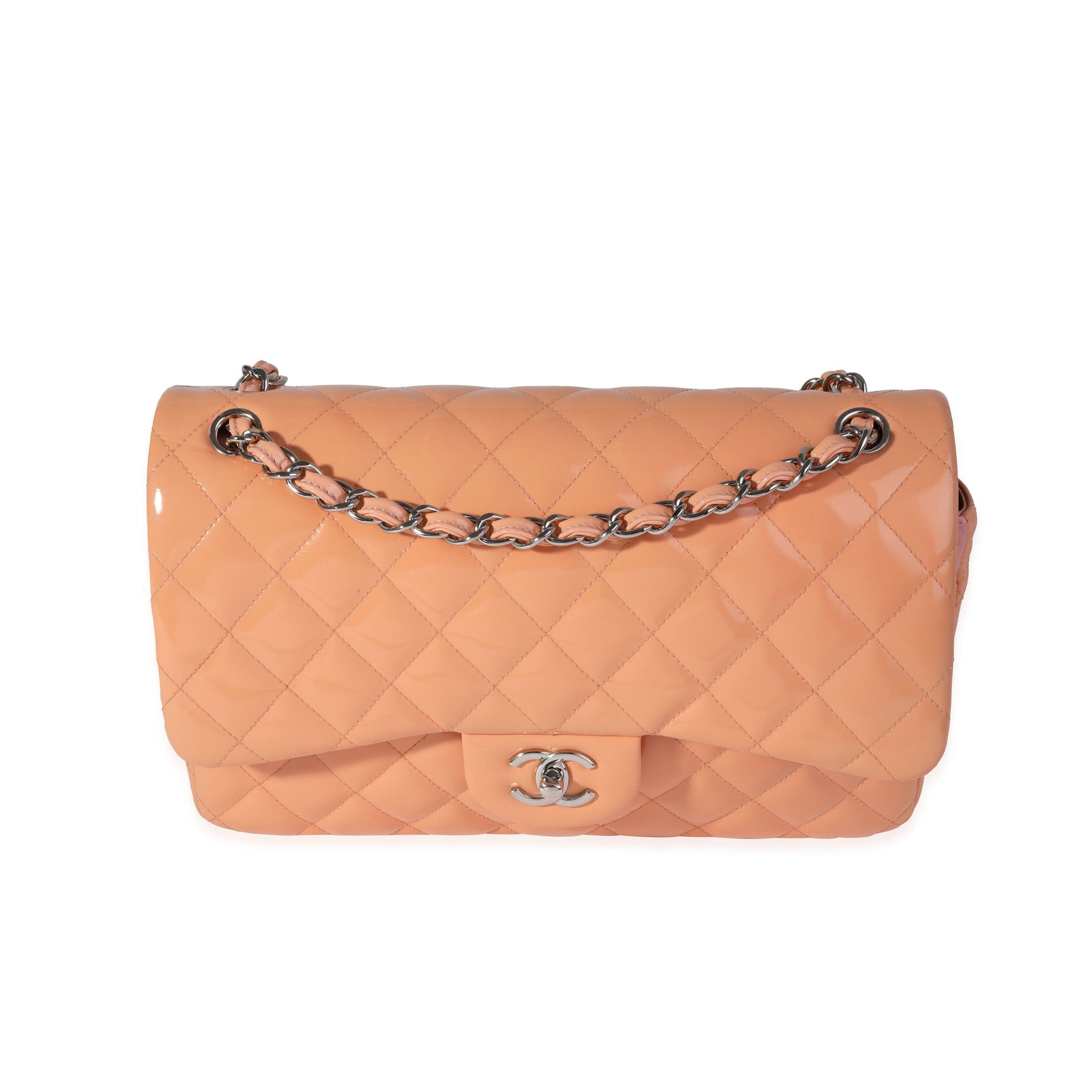 Chanel Peach Quilted Patent Leather Jumbo Classic Double Flap Bag ...