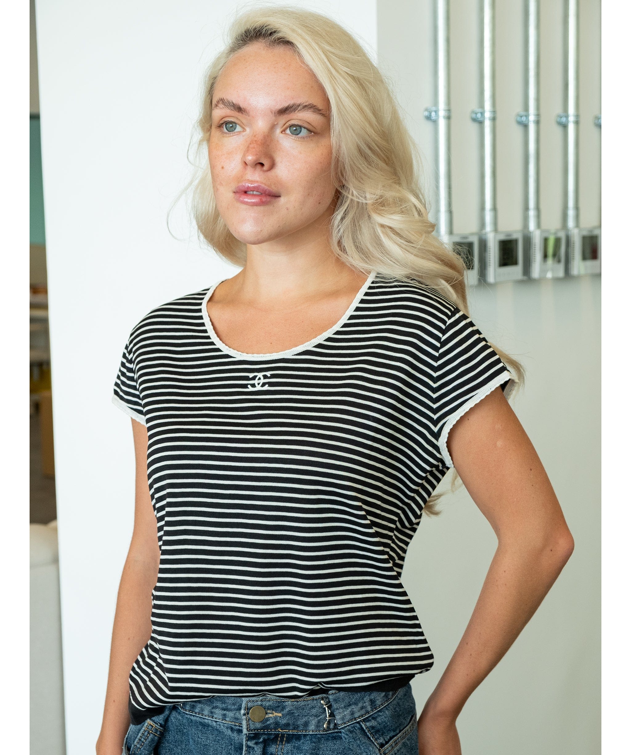 Chanel CC Stripe Knit Top Black White DXBS0256 – Luxury Promise