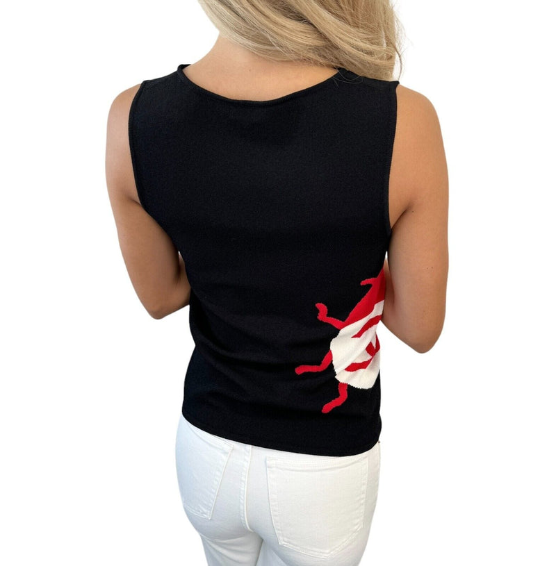 CHANEL Vintage 04P CC Mark Logo Ladybugs Knit Tank Top Black Red Cotto ...