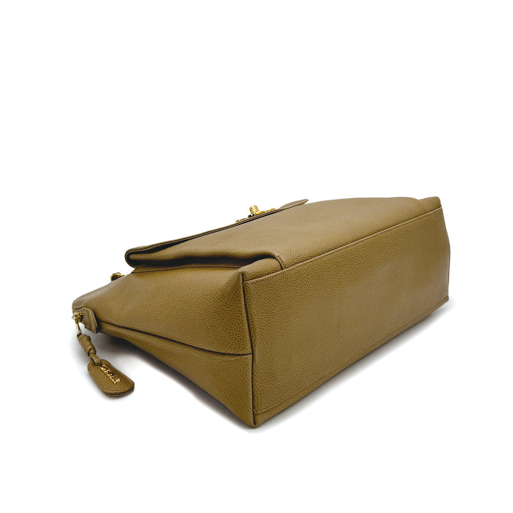 VINTAGE CHANEL TURN LOCK CHAIN TOTE BAG BEIGE CAVIAR SKIN GOLD HARDWAR ...