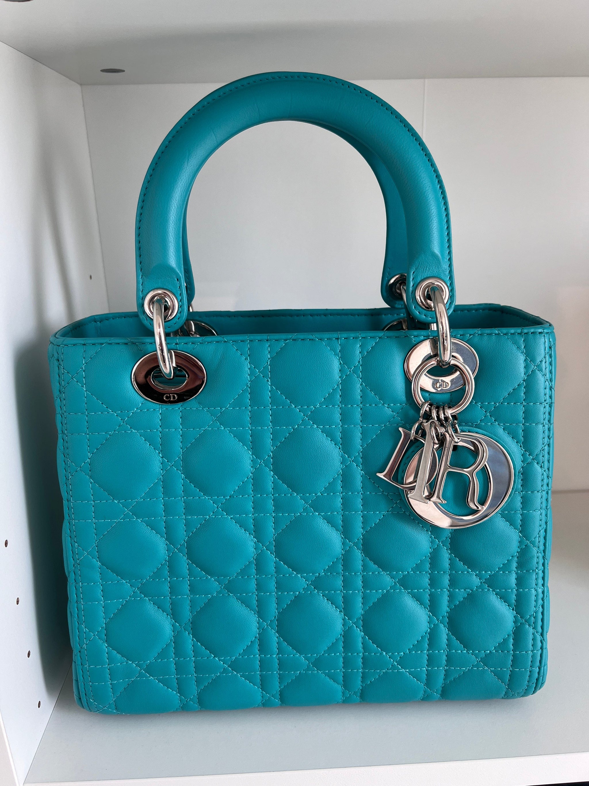 Christian Dior Lady Dior Medium Turquoise Lambskin SHW (Zip) SYCM157 ...