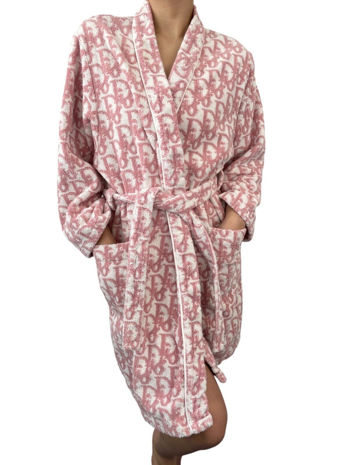 Dior Vintage Trotter Monogram Bath Robe Terry Cloth Pink White Cotton ...
