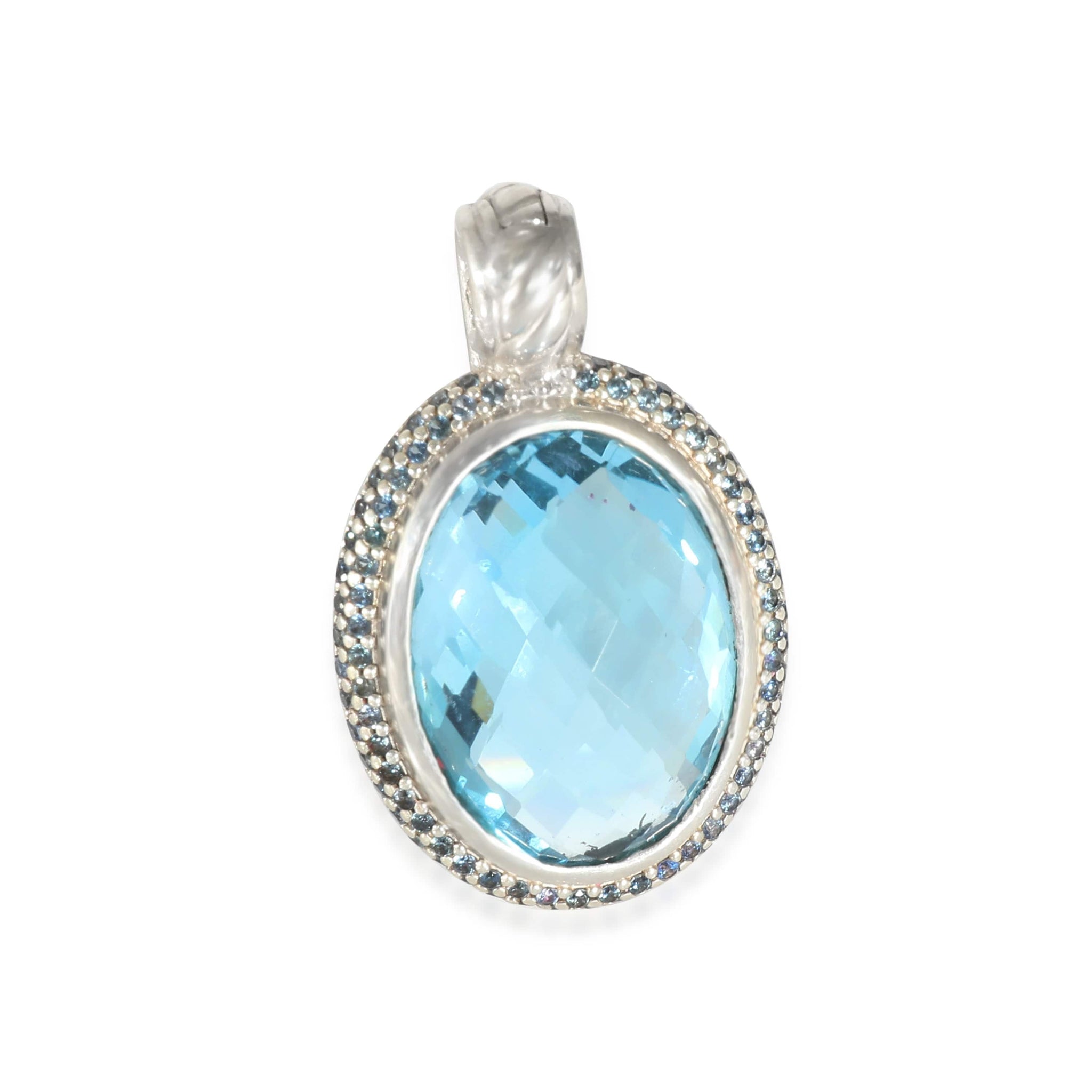 David Yurman Blue Topaz & Sapphires Oval Enhancer in Sterling Silver ...