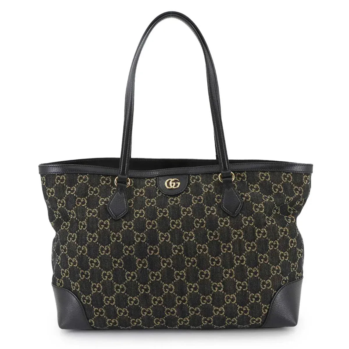 GUCCI Ophidia Medium Tote Bag GG jacquard denim Leather Black 631685 9 ...