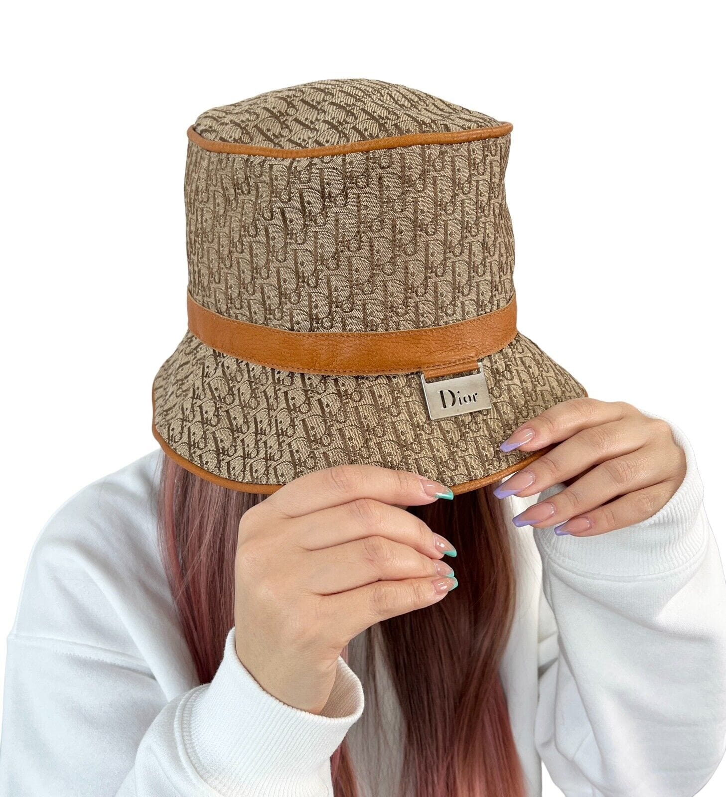 Christian Dior Vintage Trotter Monogram Bucket Hat #58 Logo Beige Canv ...