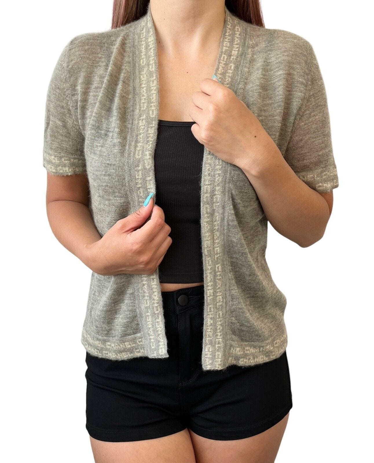 CHANEL Vintage 99C CC Logo Knit Cardigan #38 Top Gray Cashmere – Luxury ...