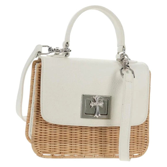 Chrome Hearts Hand Bag Rattan 2way White Silver Auth 143406SM 143406SM ...