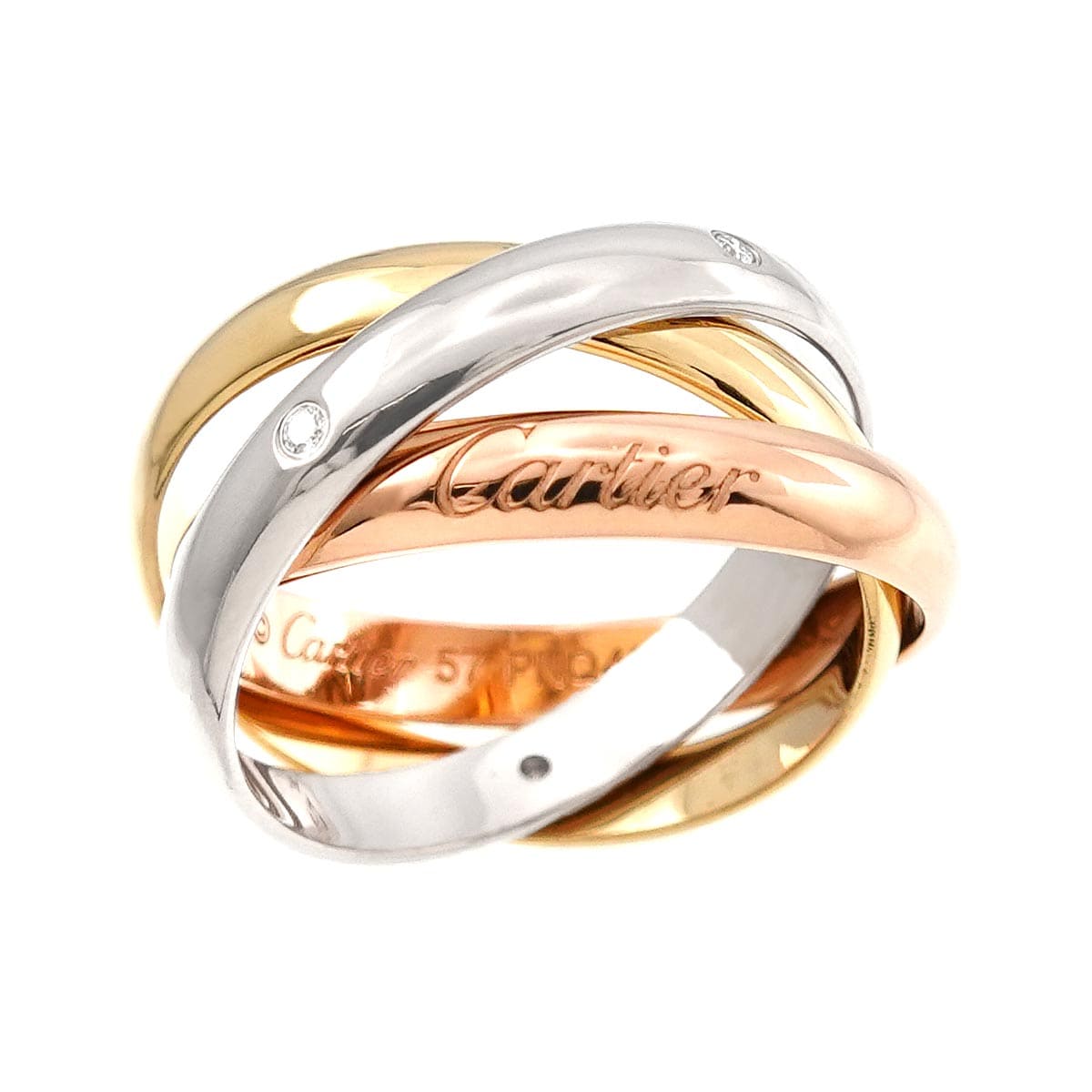 Cartier Trinity MM #57 Ring Diamond K18 YG WG PG 3 Row Three Gold Thre ...