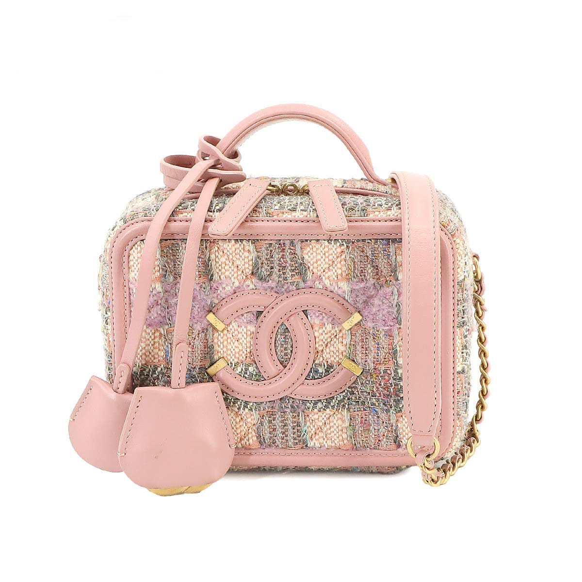 CHANEL CC Filigree 2way Small Vanity Shoulder Bag Tweed Leather Pink A ...
