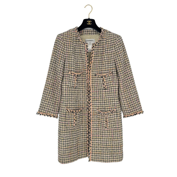 CHANEL TWEED LONG COAT BEIGE LINEN COTTON 42 03P RTW 90311809 – Luxury ...