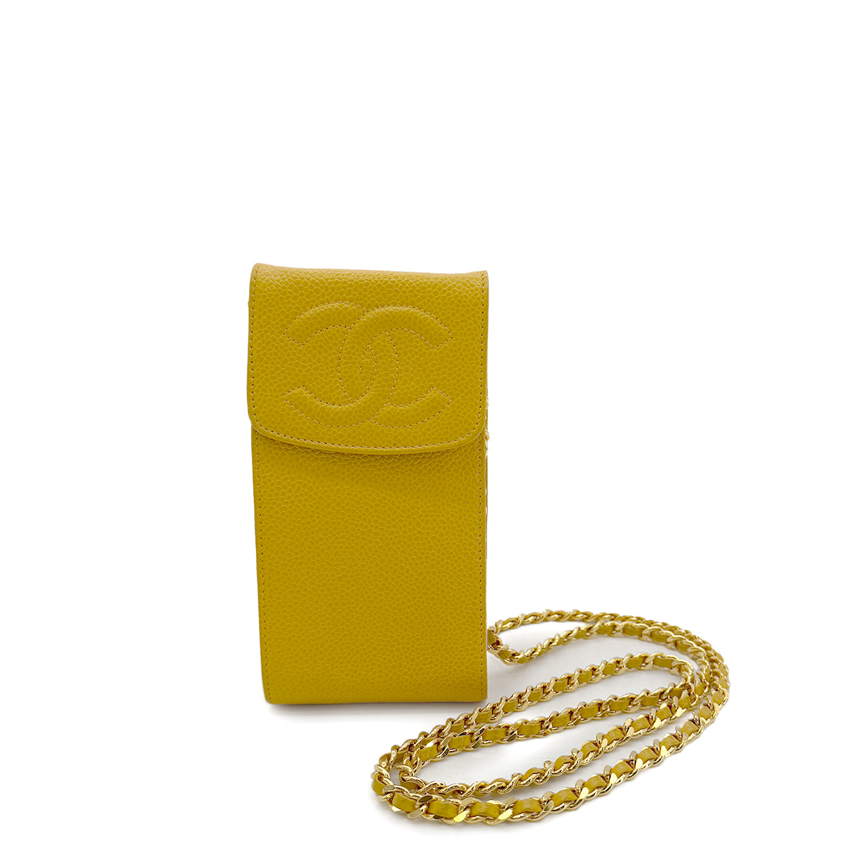 CHANEL VINTAGE BIG COCO CHAIN SHOULDER BAG YELLOW CAVIAR SKIN 90286009 ...