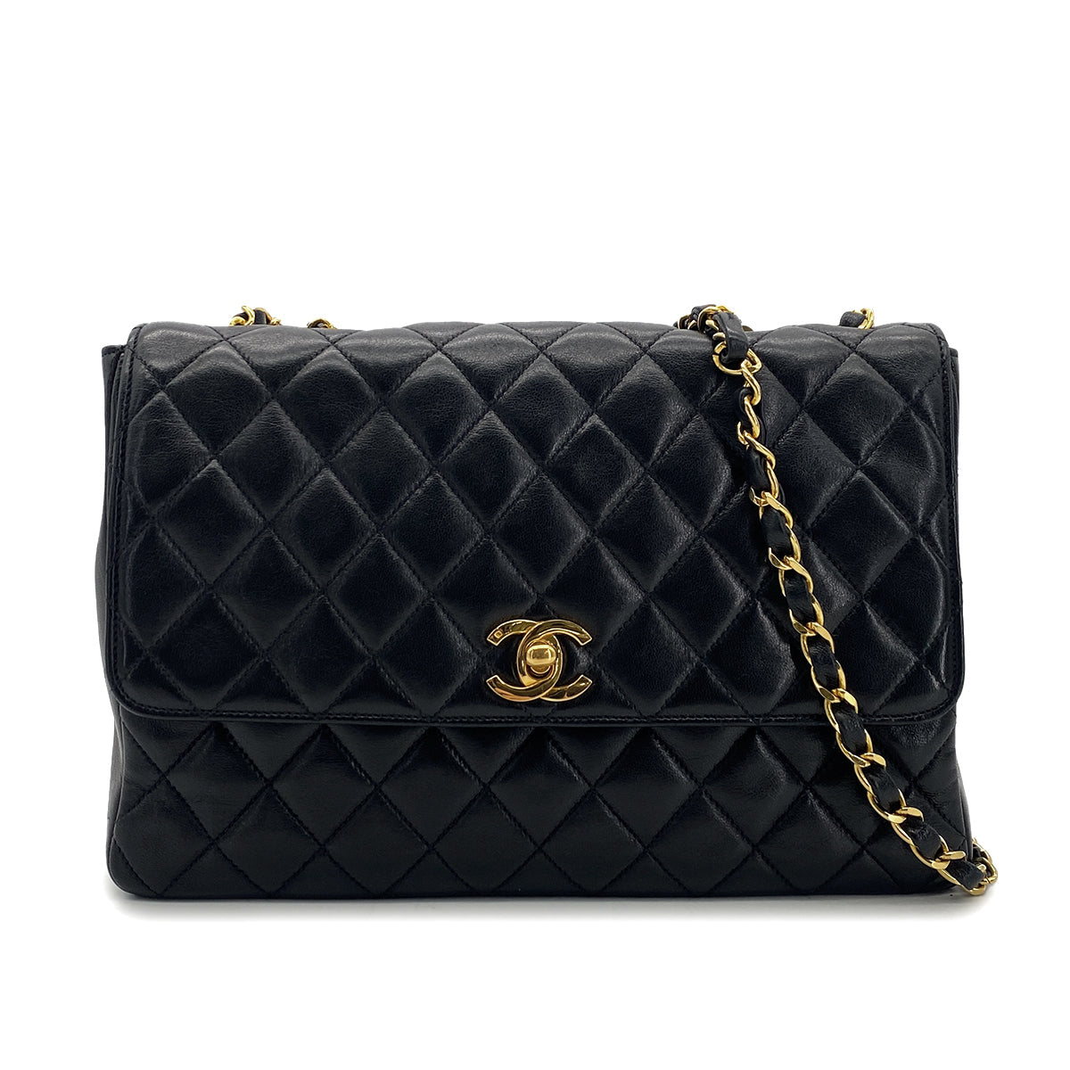 CHANEL VINTAGE MATELASSE CHAIN SHOULDER BAG BLACK LAMB SKIN 90301699 ...