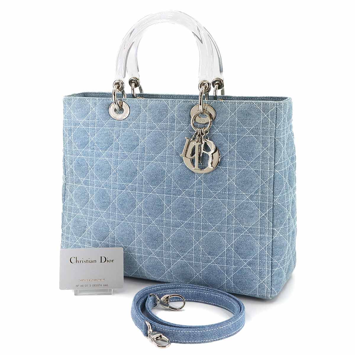 Christian Dior Lady Dior Large 2way Hand Shoulder Bag Denim Blue CAJ44 ...