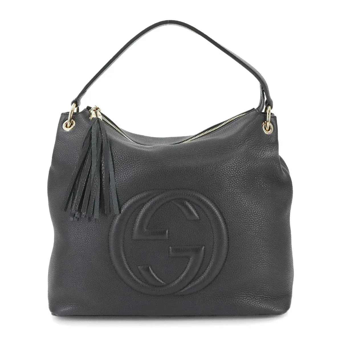 GUCCI SOHO Interlocking G Shoulder Bag Leather Black 408825 Purse 9028 ...