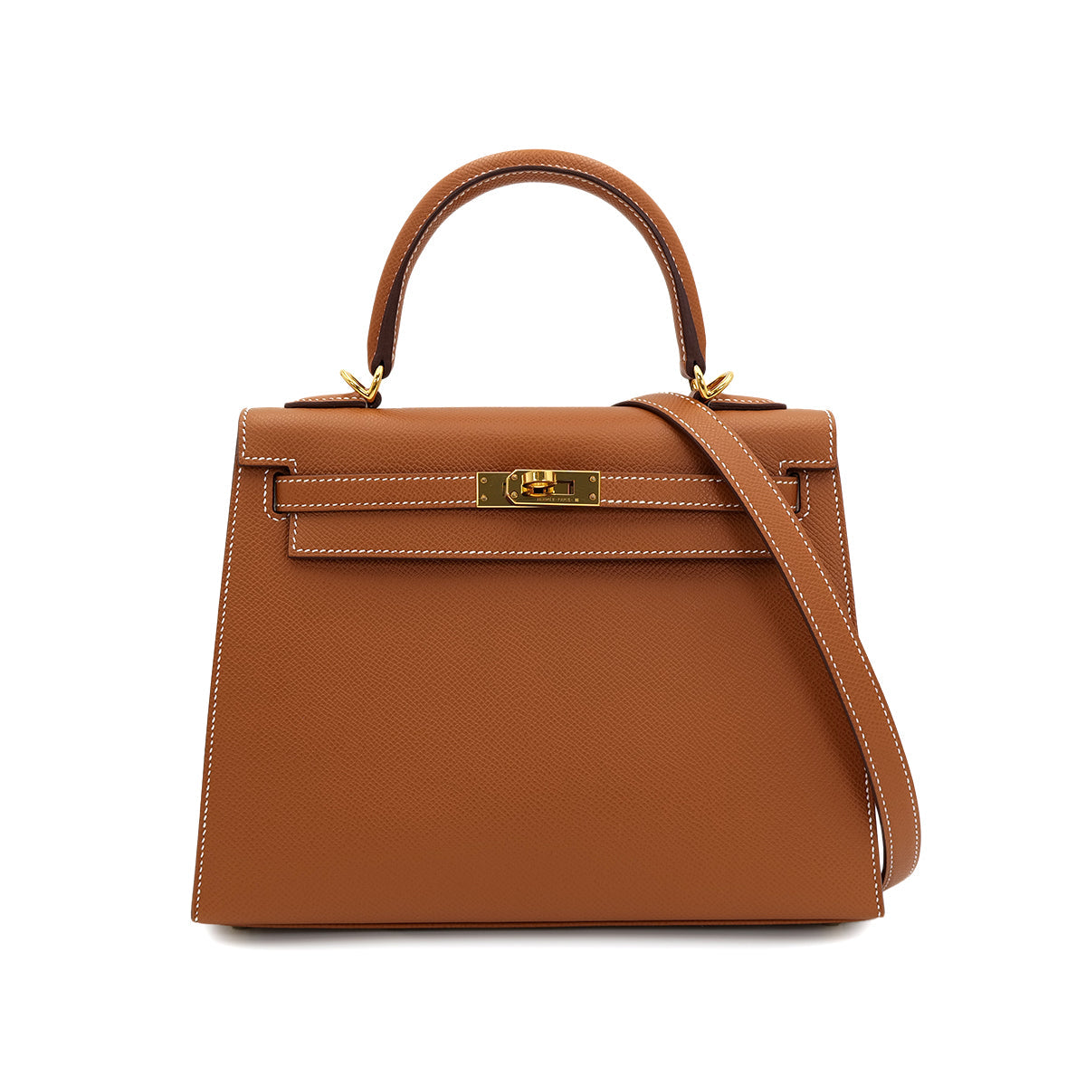HERMES KELLY 25 SELLIER GOLD EPSOM HAND SHOULDER BAG B GHW 90301628 ...