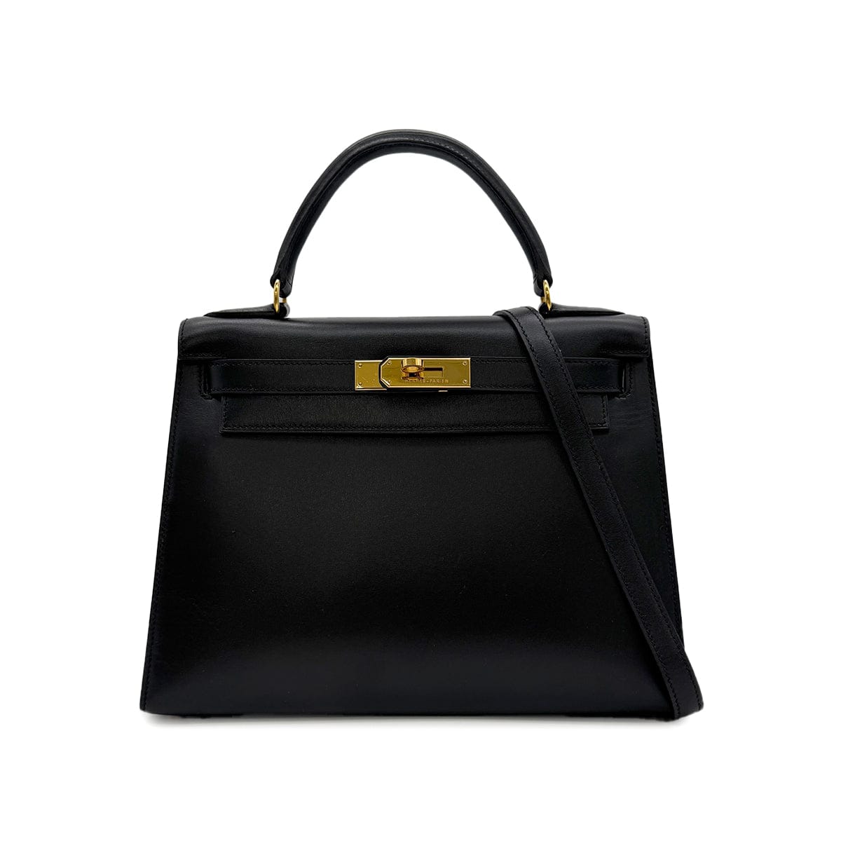 HERMES KELLY 28 SELLIER BLACK BOXCALF HAND SHOULDER BAG A GHW 9030522 ...
