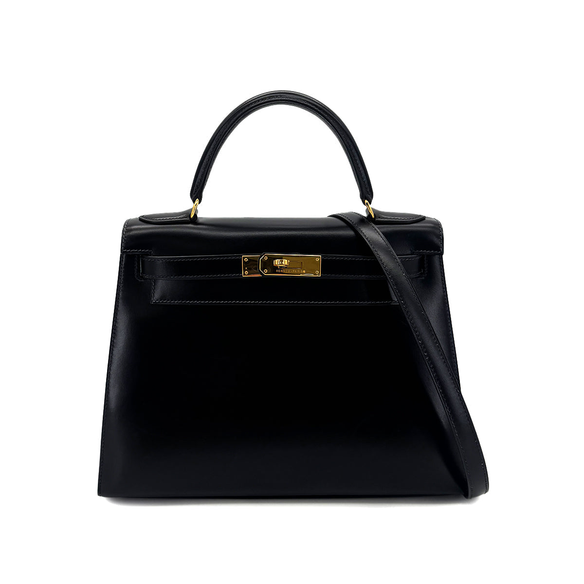 HERMES KELLY 28 SELLIER BLACK BOXCALF HAND SHOULDER BAG 〇W GHW 9028276 ...