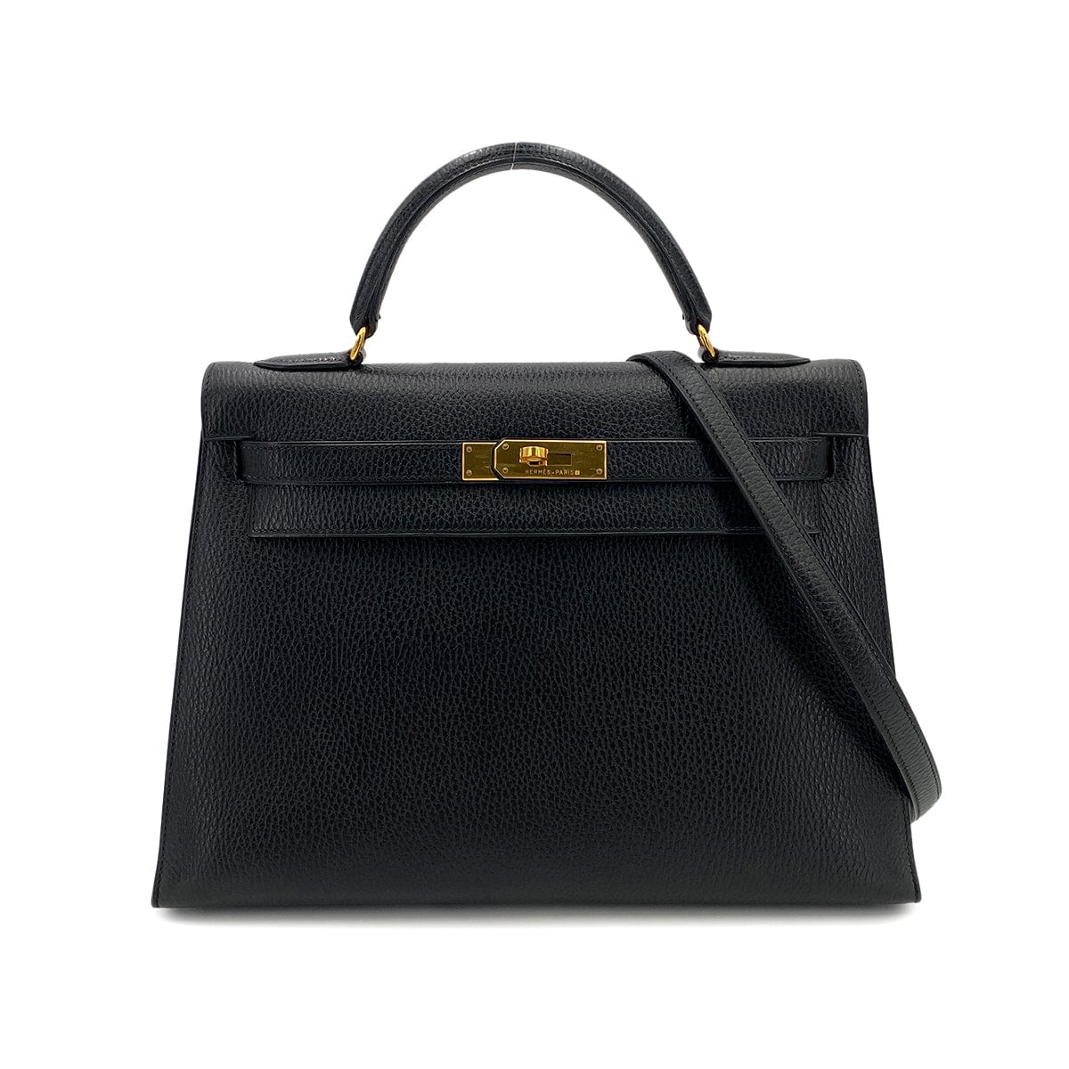 HERMES KELLY 32 SELLIER BLACK ARDENNES HAND SHOULDER BAG 〇X 90250515 ...
