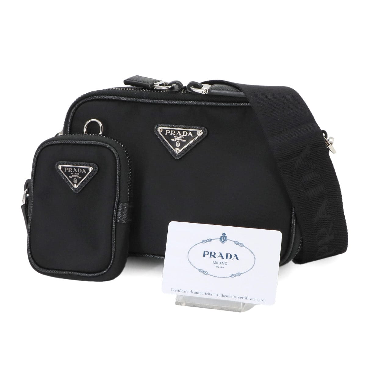 PRADA Brick Shoulder Bag Nylon Saffiano Leather Nero 2VH070 with Pouch ...
