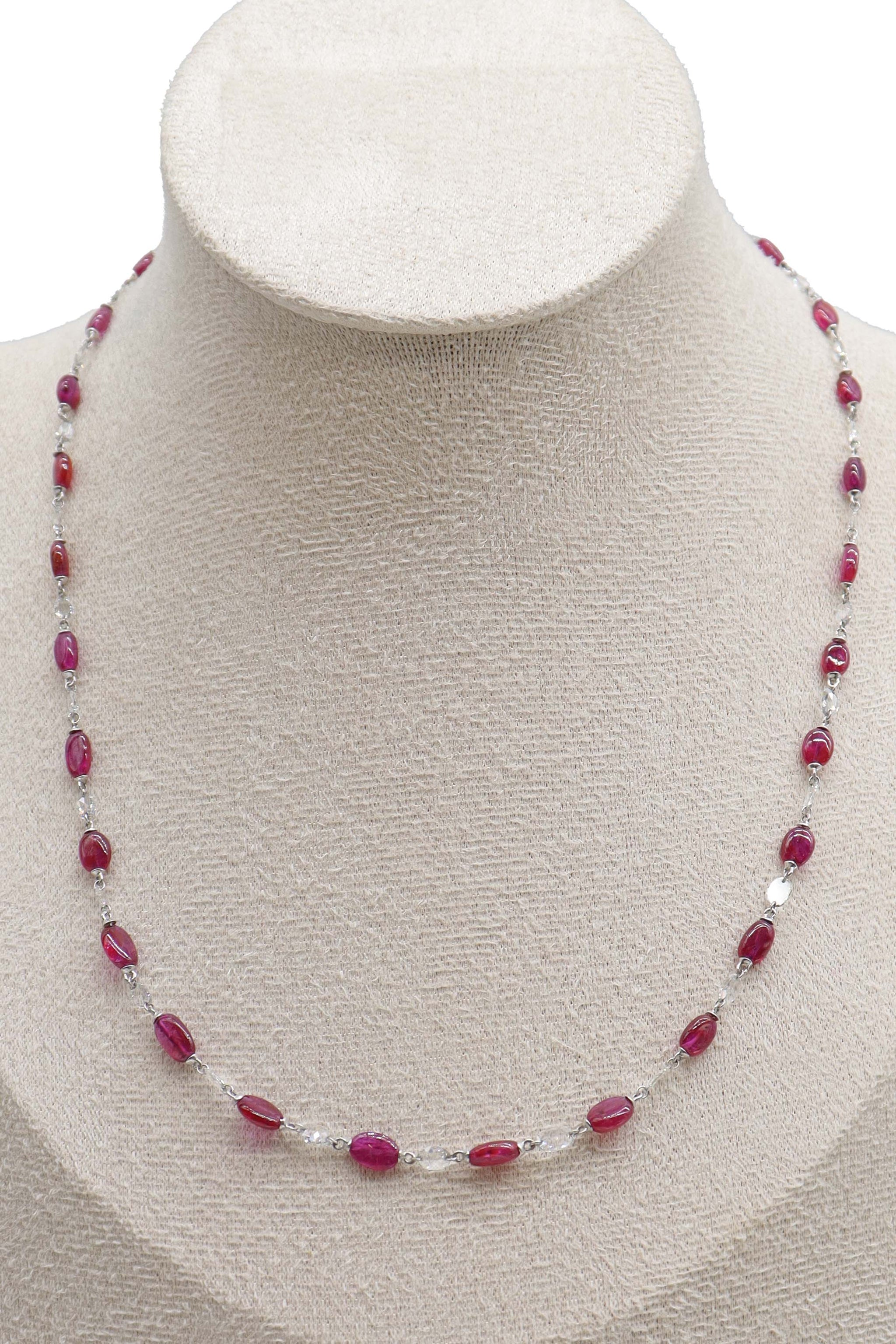White Mix shape Rosecut RUBY LONG BEADS(MOZ)TW:20.53CT GOLD:2.67G C703 ...