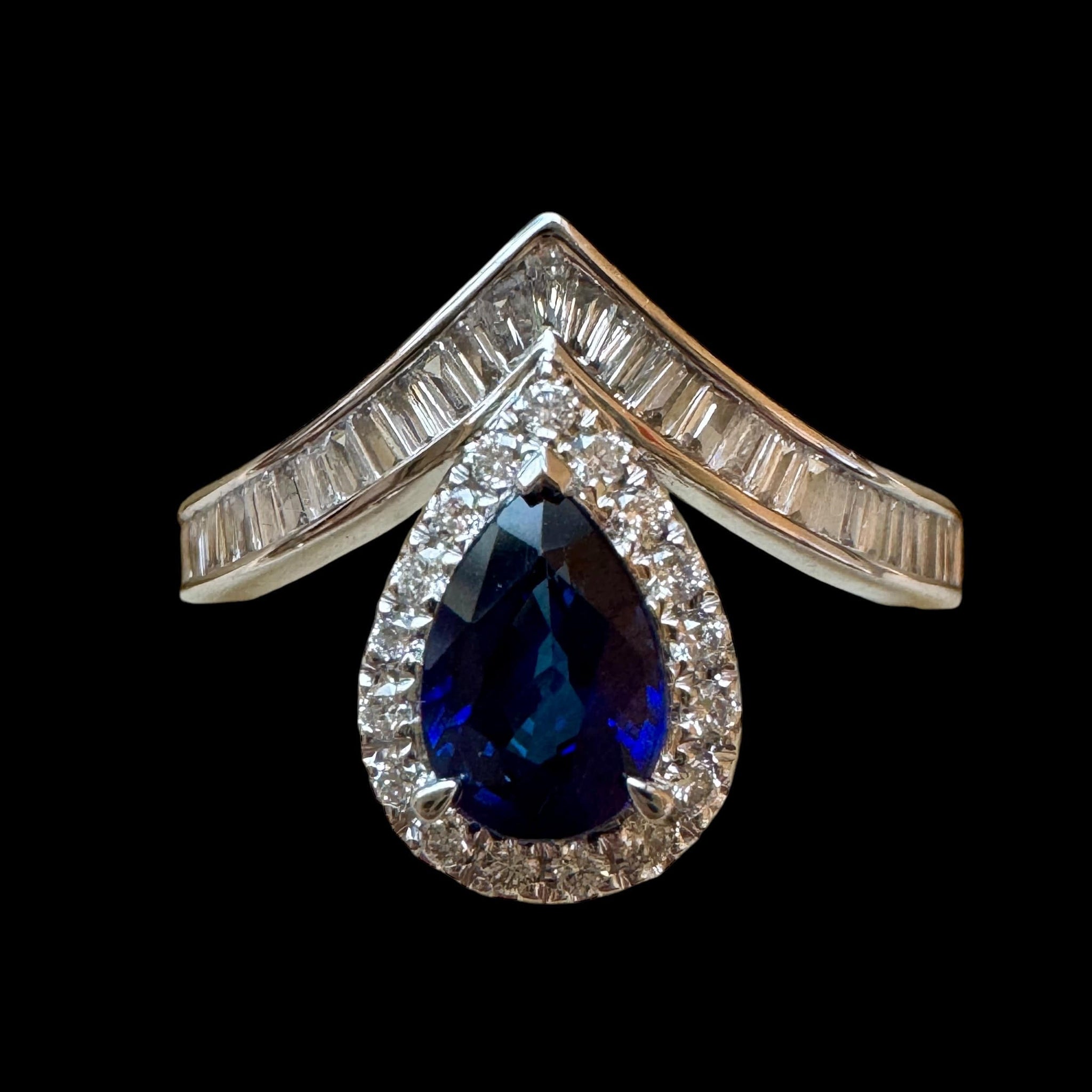 Buy Pre Loved "Royal Blue" Pear Sapphire & Diamond Ring set in 18K ...
