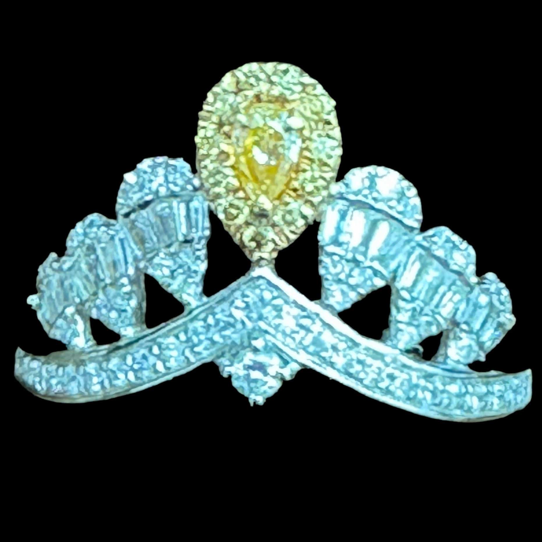 Yellow Diamond & Diamond Crown Shaped Ring set in 18 White Gold ...