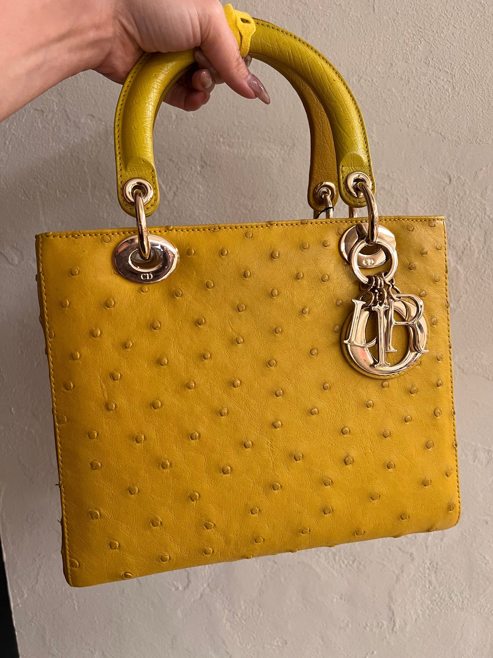 Buy Pre Loved Christian Dior Lady Dior Medium Yellow Ostrich GHW ...