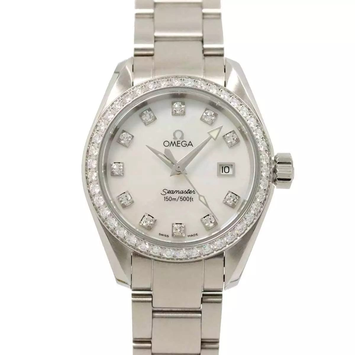 OMEGA Seamaster Aqua Terra 2579 75 Diamond Date White Shell Dial 90257 ...