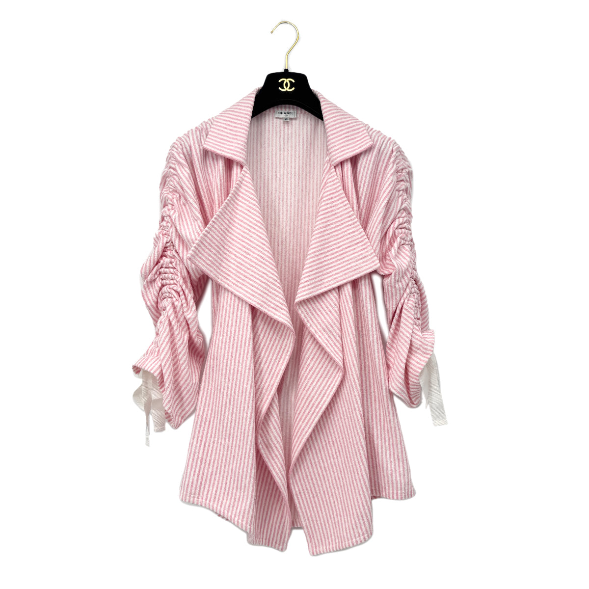 CHANEL COCOMARK GATHERED SLEEVEES STRIPED TERRY CLOTH JACKET PINK WHIT ...