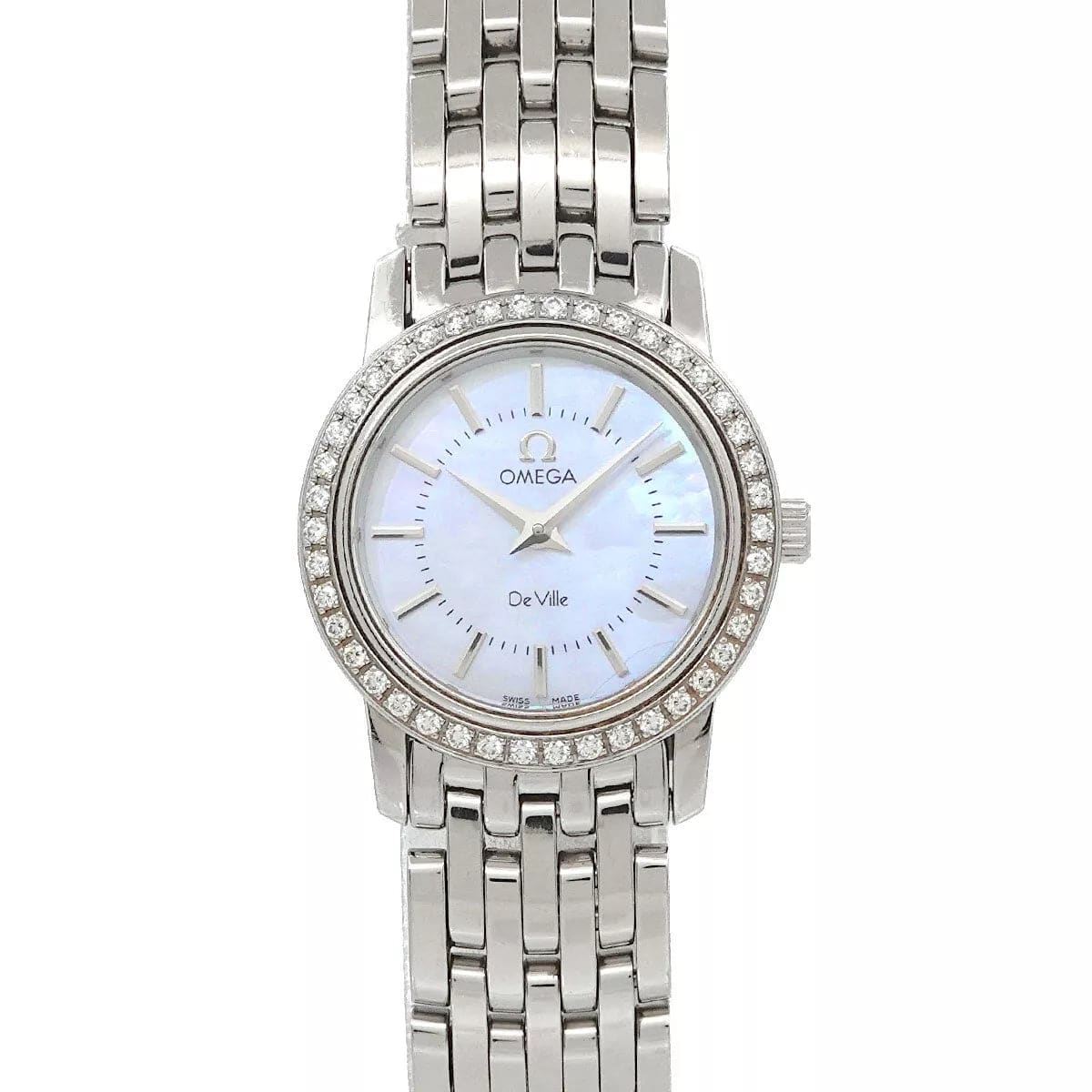 OMEGA De Ville Prestige 4575.74 Diamond Bezel Quartz White Shell Dial ...