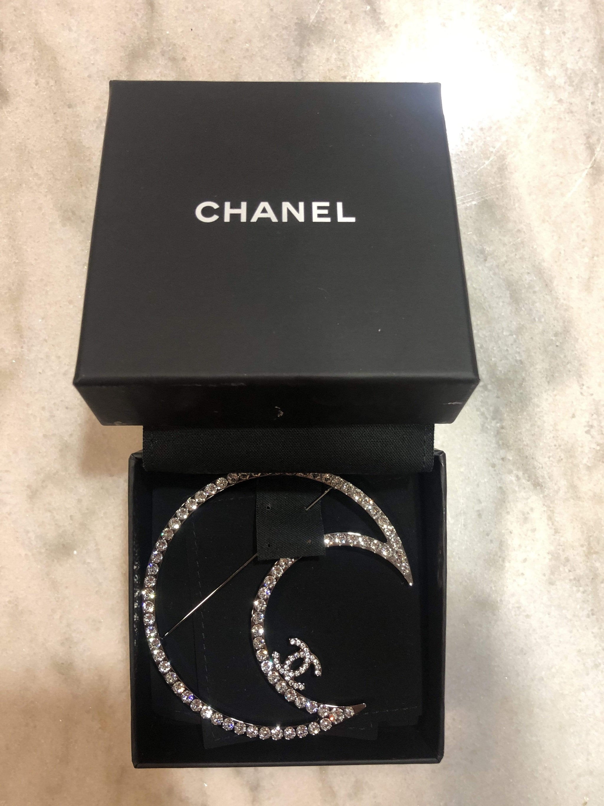 Buy Pre Loved Chanel Crystal CC Crescent Moon Brooch Products Online ...