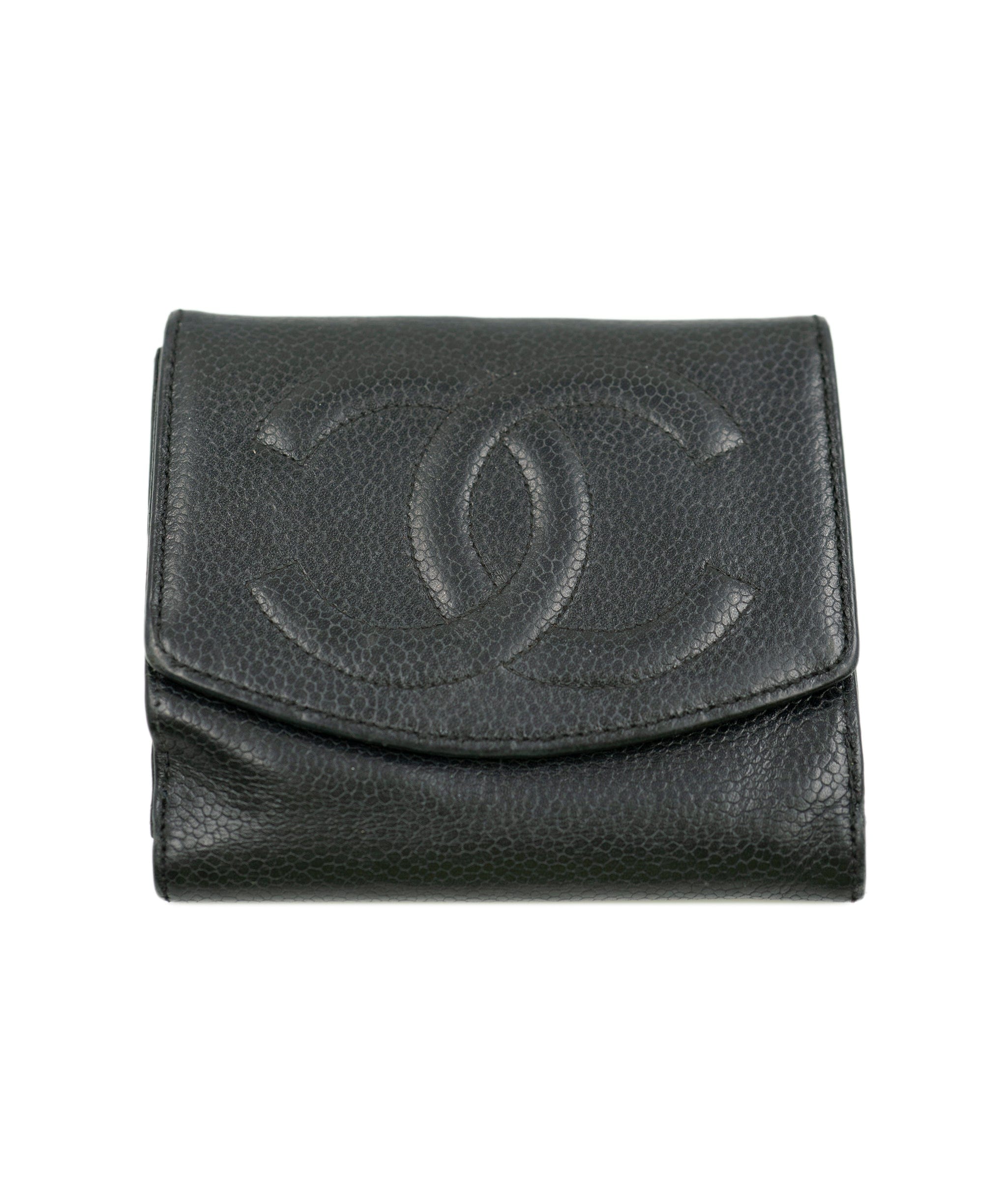 Chanel tri fold wallet in black lambskin, with 24k gold hardware trimm ...