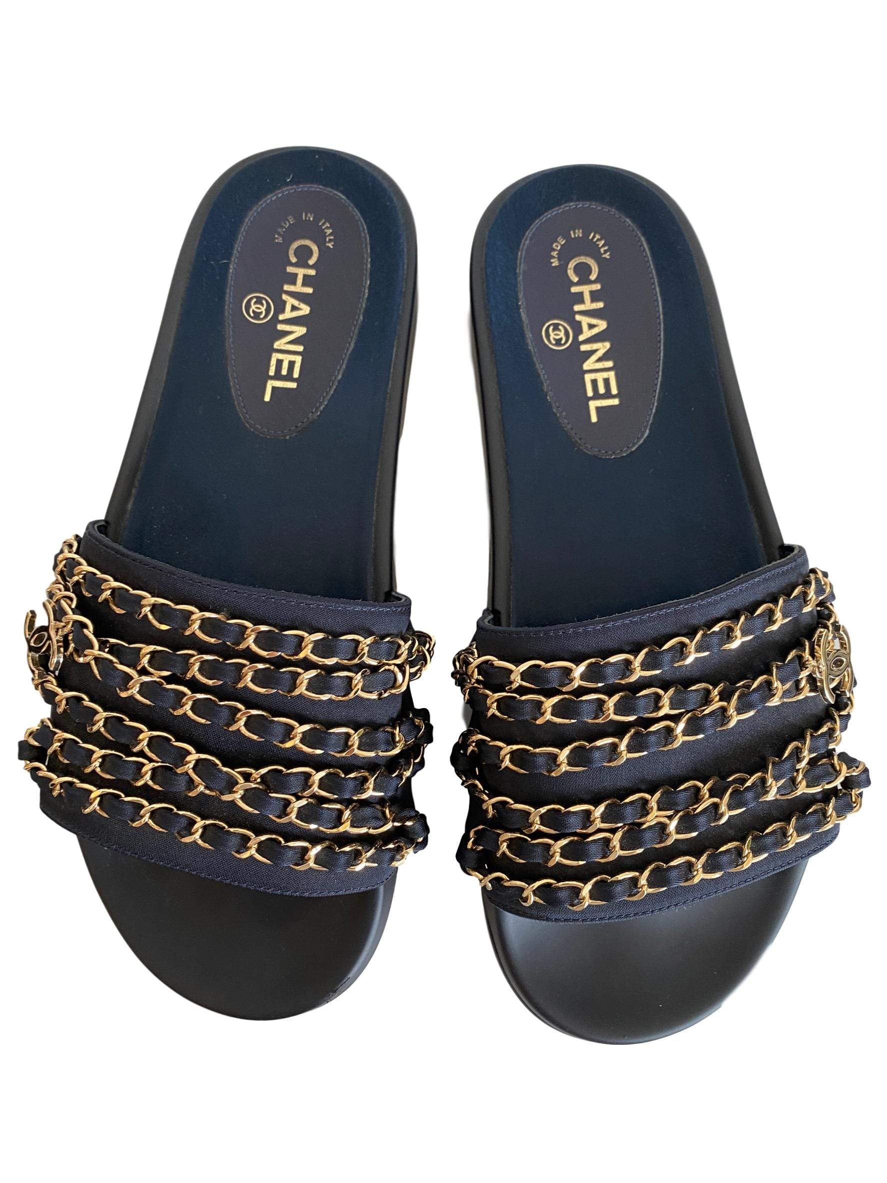 Chanel Marine Blue Chain Slides – Luxury Promise
