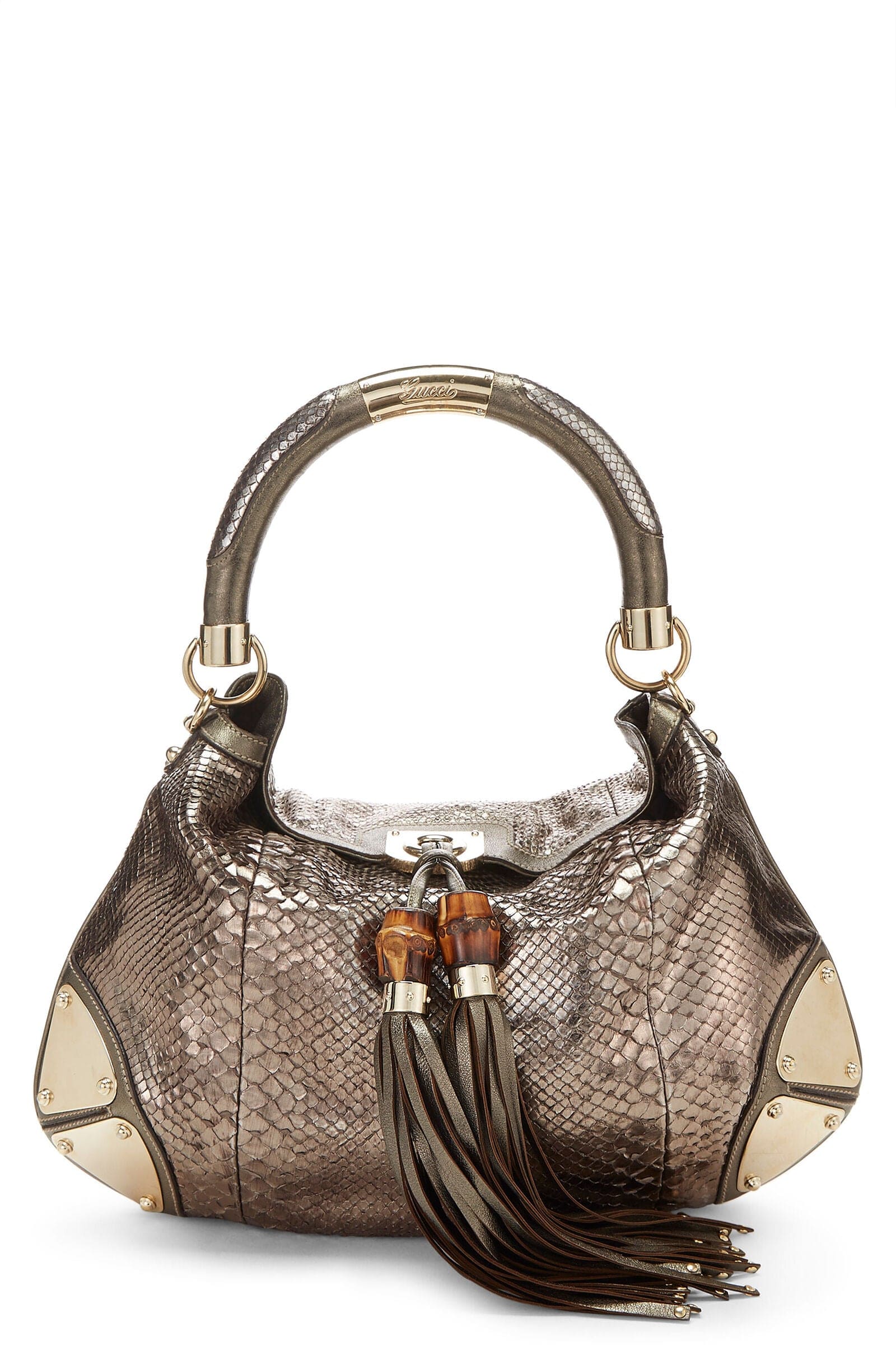 Gucci Gold Metallic Python Leather Indi Hobo Tassel Bag – Luxury Promise